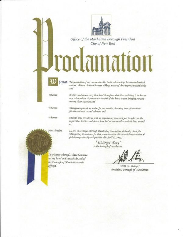 Proclamations Gallery – Siblings Day Foundation